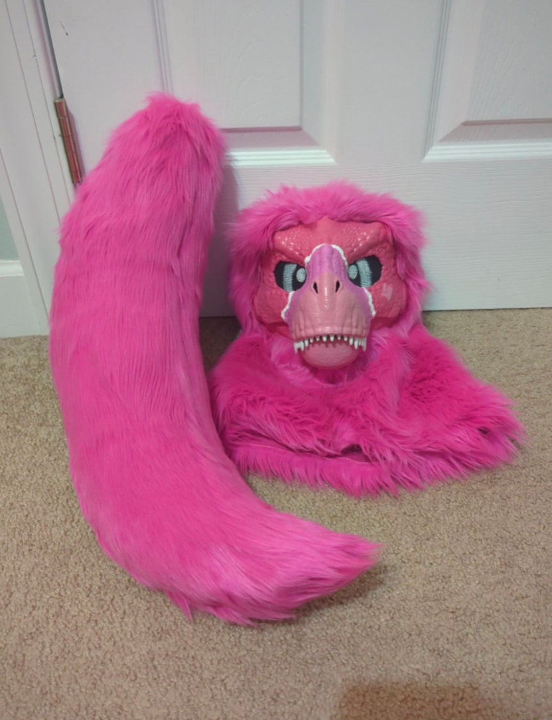 Fluffy Pink T-rex Dino Mask Mini Partial Fursuit - Etsy Australia
