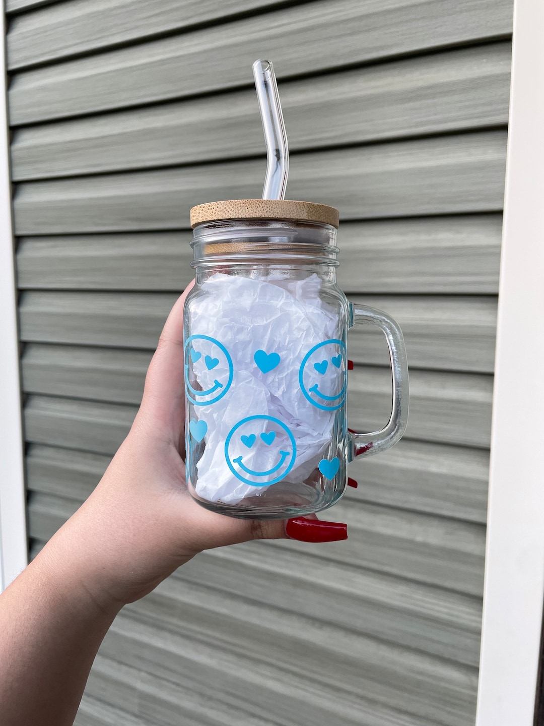 Smiley Face Mason Jar Glass/cup - Etsy