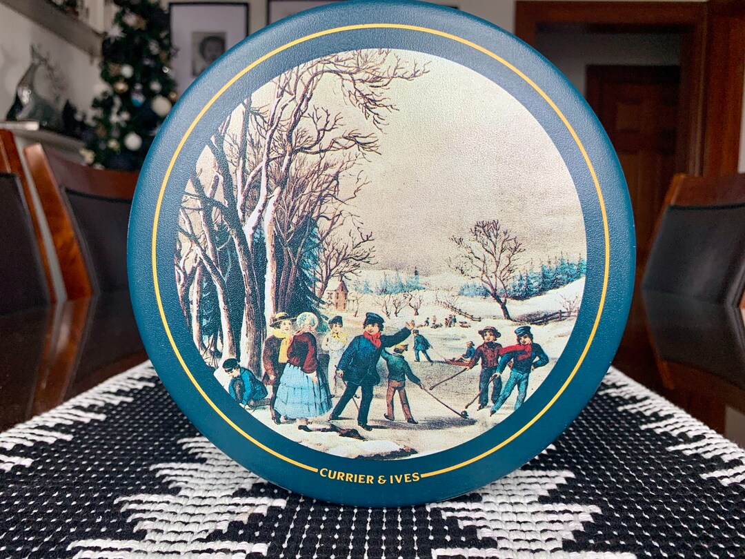 Vintage 7 1/4 D X 2 7/8 h CURRIER & IVES Round Metal Cookie Tin ...
