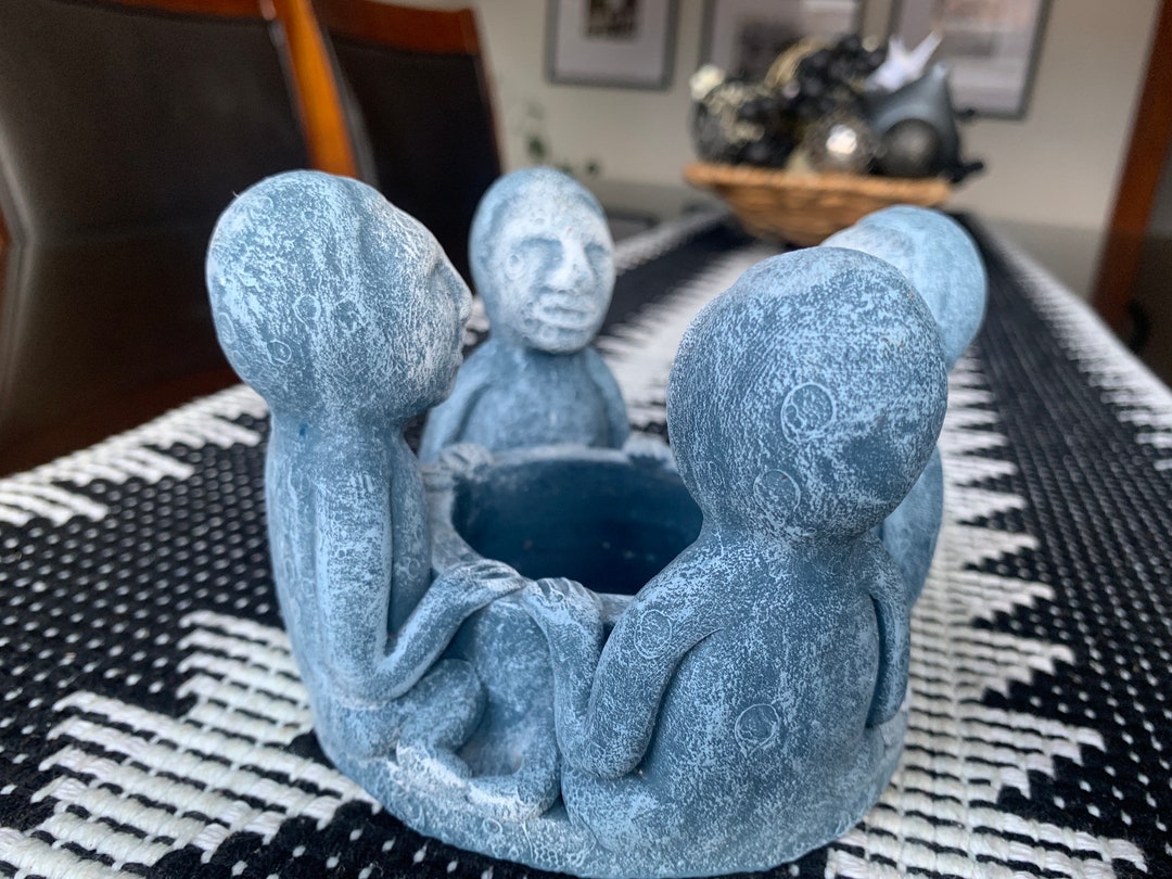 Rare Indonesian 4”x 6” Vintage Indigo Clay Circle of Friends Candle ...