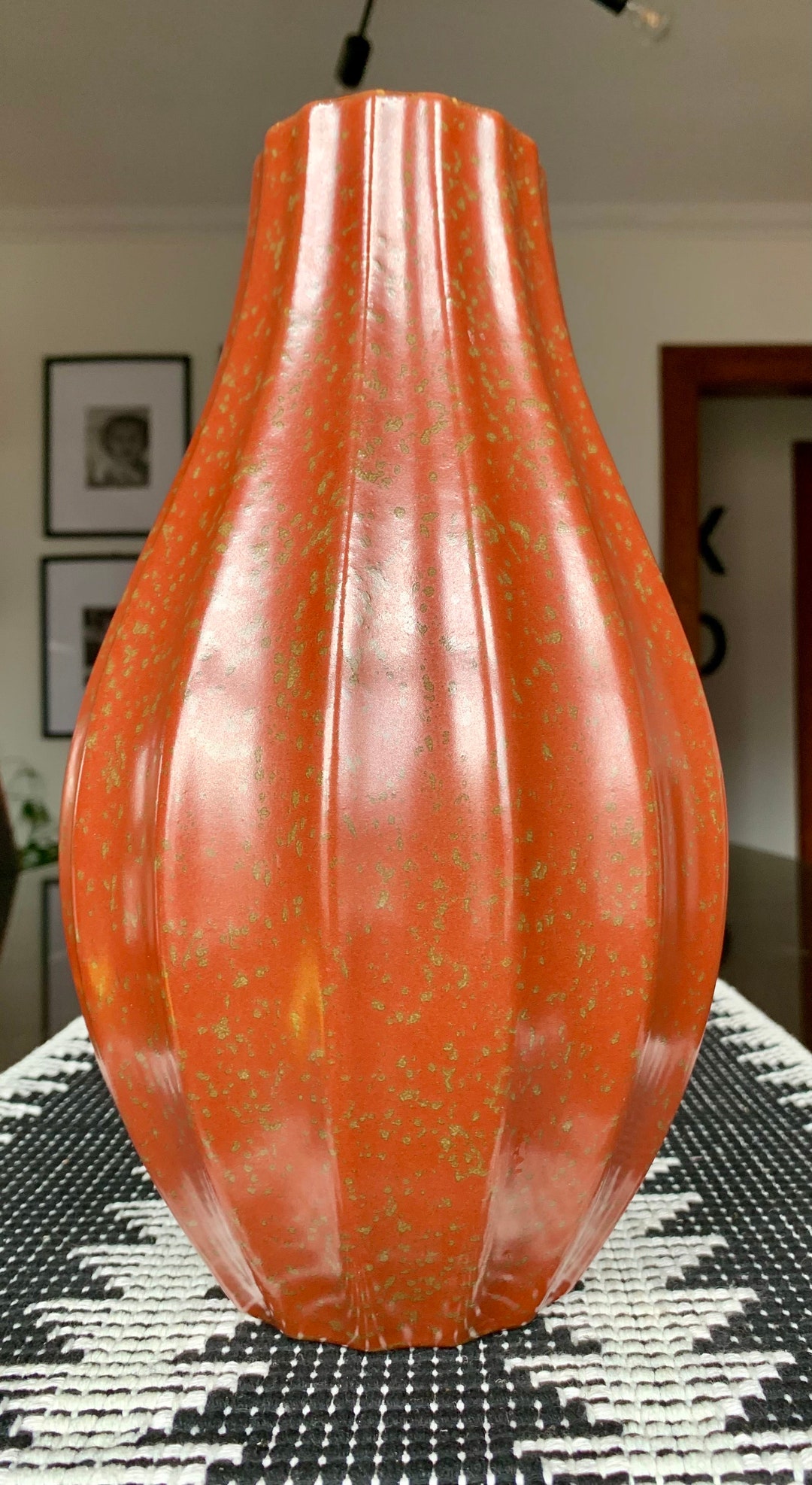 MCM 12”x 6 1/2” Rust/burnt Orange & Olive Green Speckled Tear Shaped ...