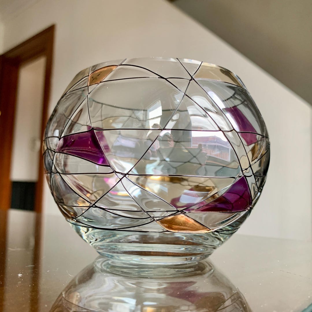 Vintage 4”x5” PARTYLITE Mosaic “calypso” Hand/mouth-blown Glass/crystal ...