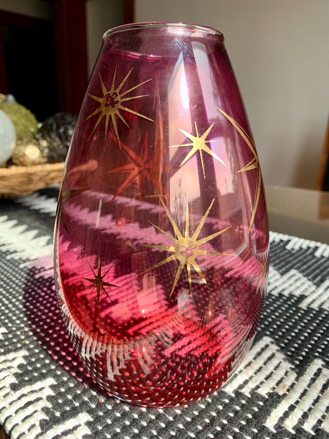 Mid-century Modern 7x 4 1/2 BARTLETT COLLINS Vibrant Cranberry & Gold ...