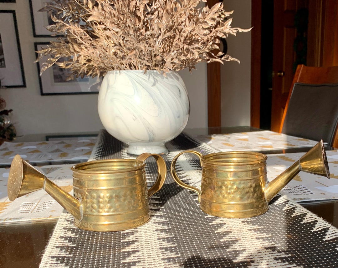 Vintage 3 3/8”x 9” Solid Brass, Dimpled HOSLEY Decorative Watering Cans ...