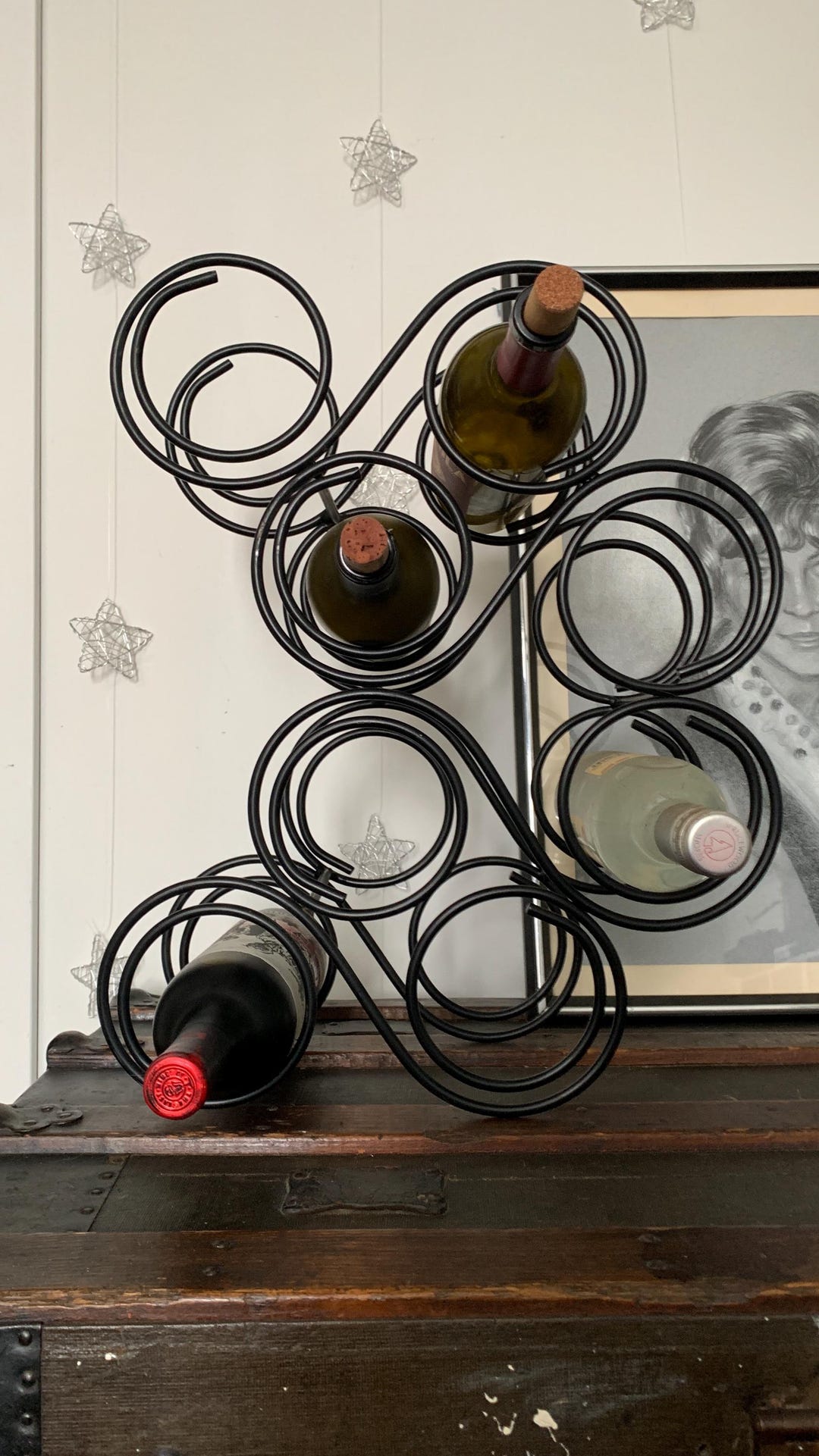 Vintage 18 3/8”x 14 3/4” Freestanding Black Metal/iron 8 Bottle Wine ...