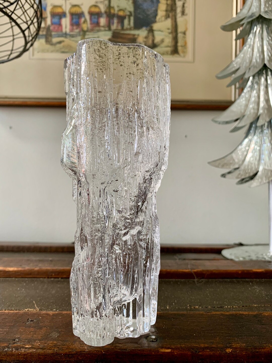 Vintage 7” Textured Blown Textured Ice/bark Glass “avena 3429” Vase by ...