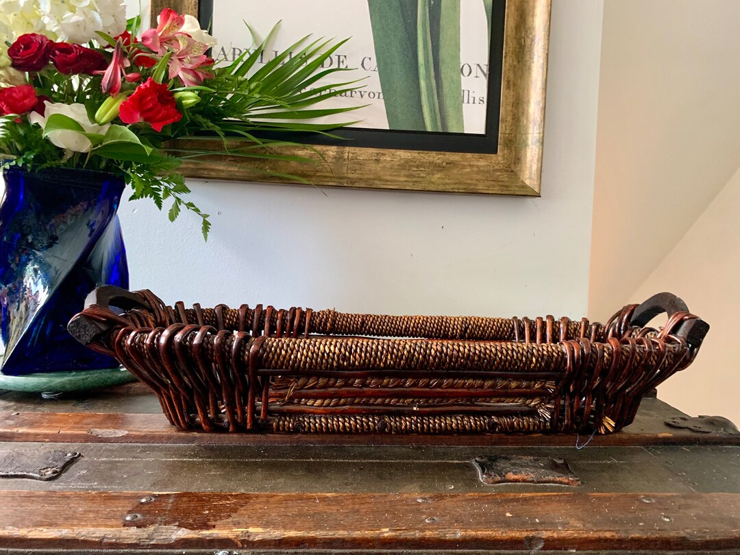 Antique/vintage 21 1/2 Handwoven Elongated Dark Wood/bamboo/seagrass ...