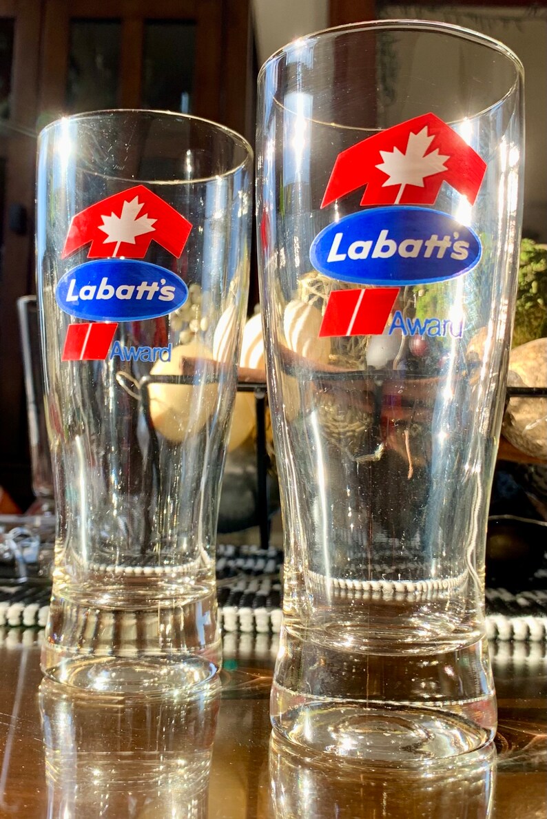 A Pair 2 of Vintage 12 Fl Oz Canadian LABATTS AWARD Pilsner Glasses C ...