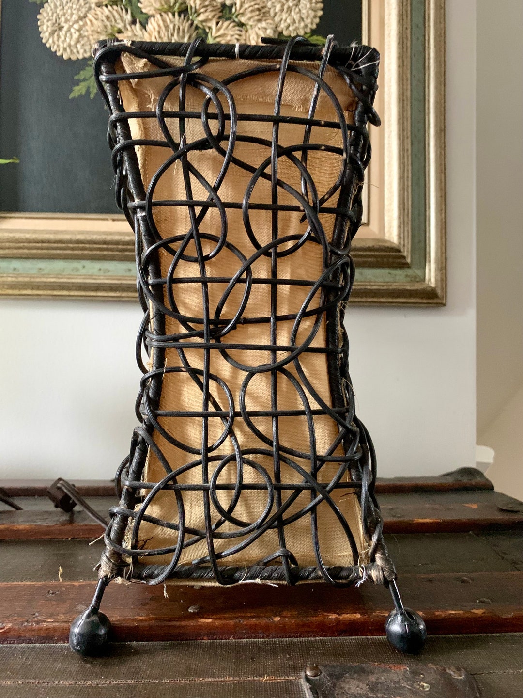 Vintage 12”x7” Handcrafted Nito Vine Table Lamp; Warm Accent Lighting ...