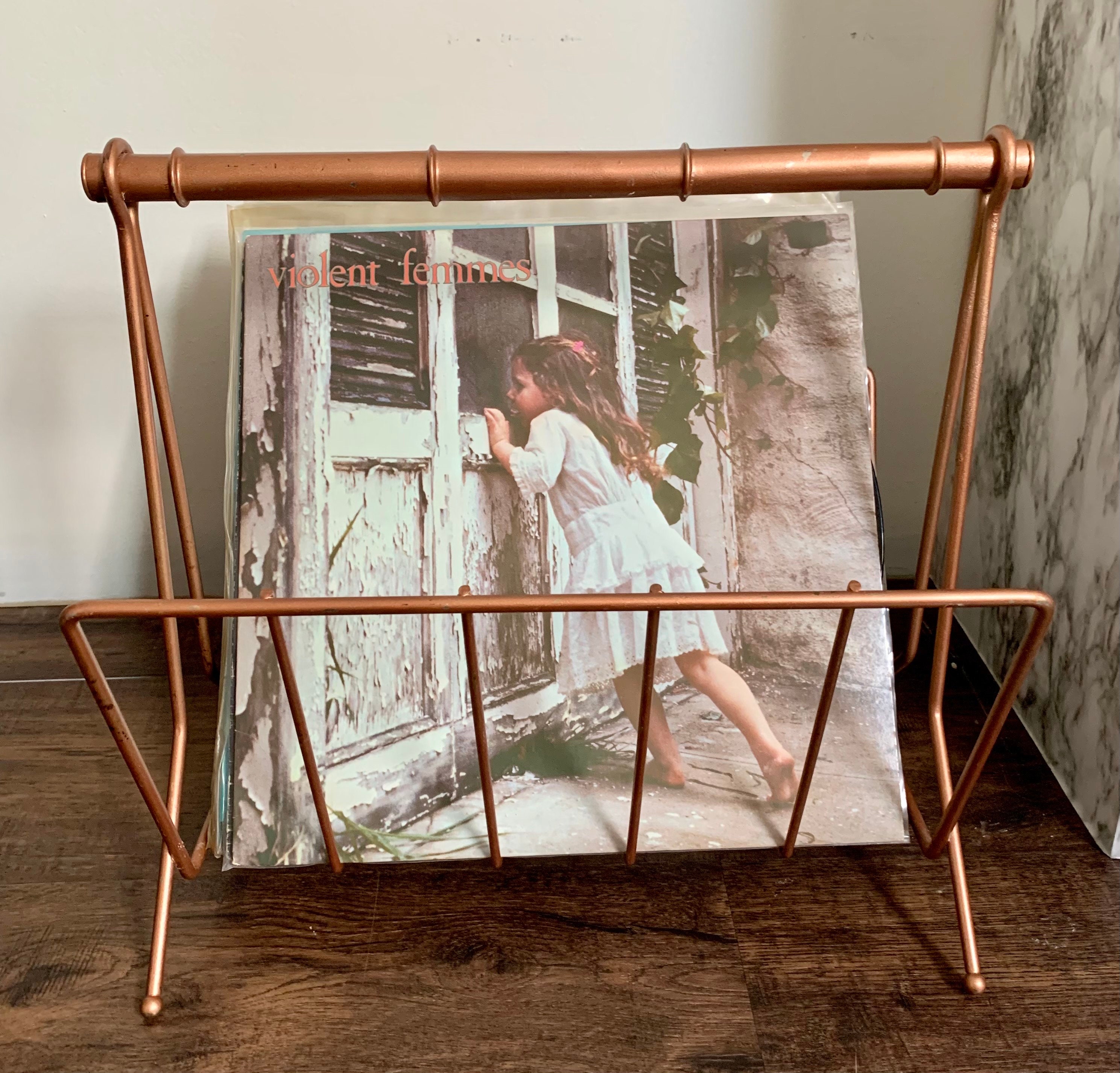 Rare Mid-century Rose Gold Metal Faux Bamboo Magazine/media/display ...