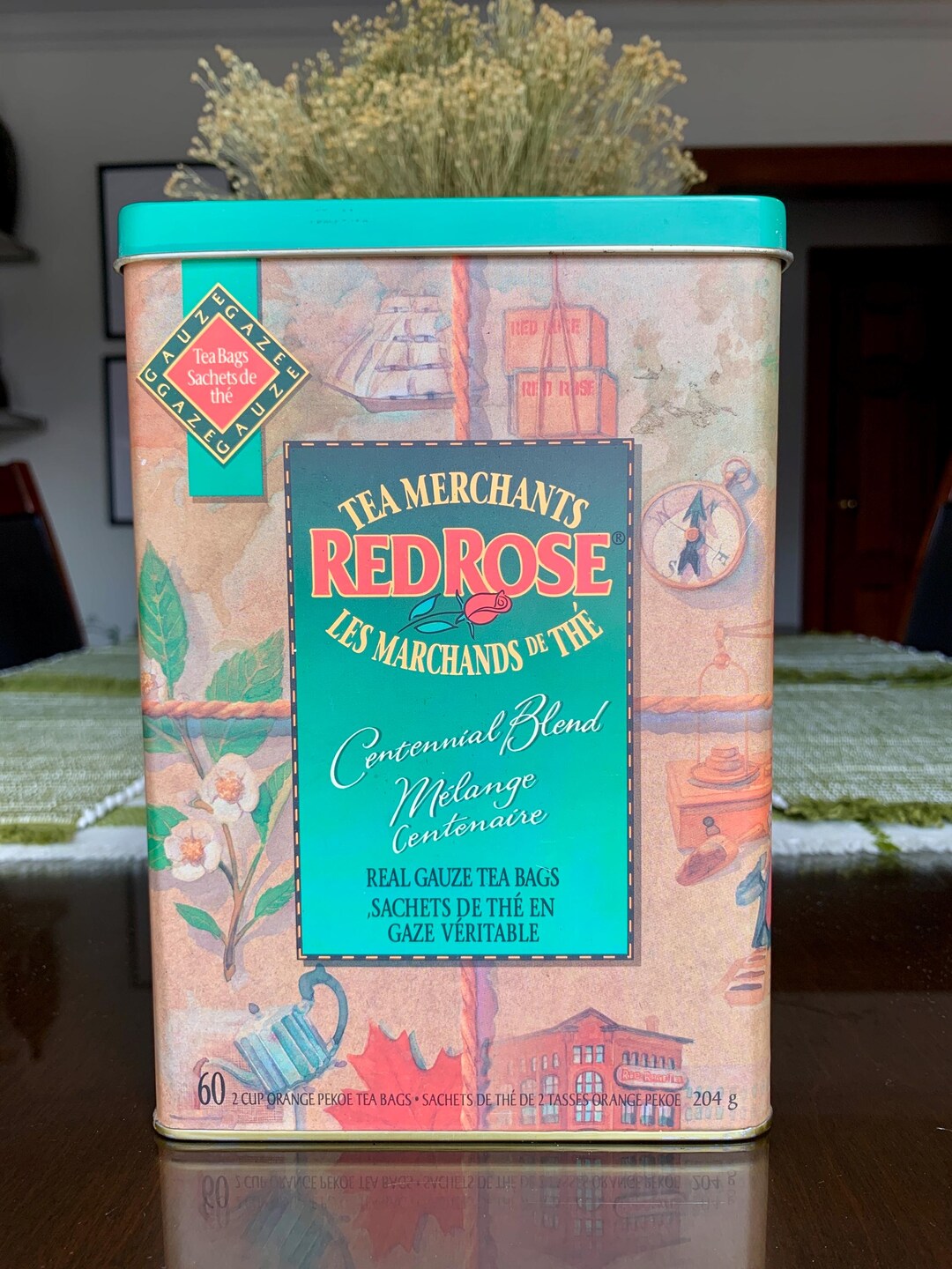 Vintage 8”x5 3/4” RED ROSE Tea Merchants Centennial Metal/tin Canister ...