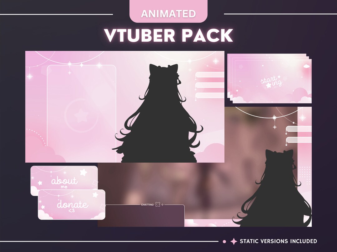 SWEET SKY Vtuber Animated Stream Pack Minimal Pink Starry Night Soft ...