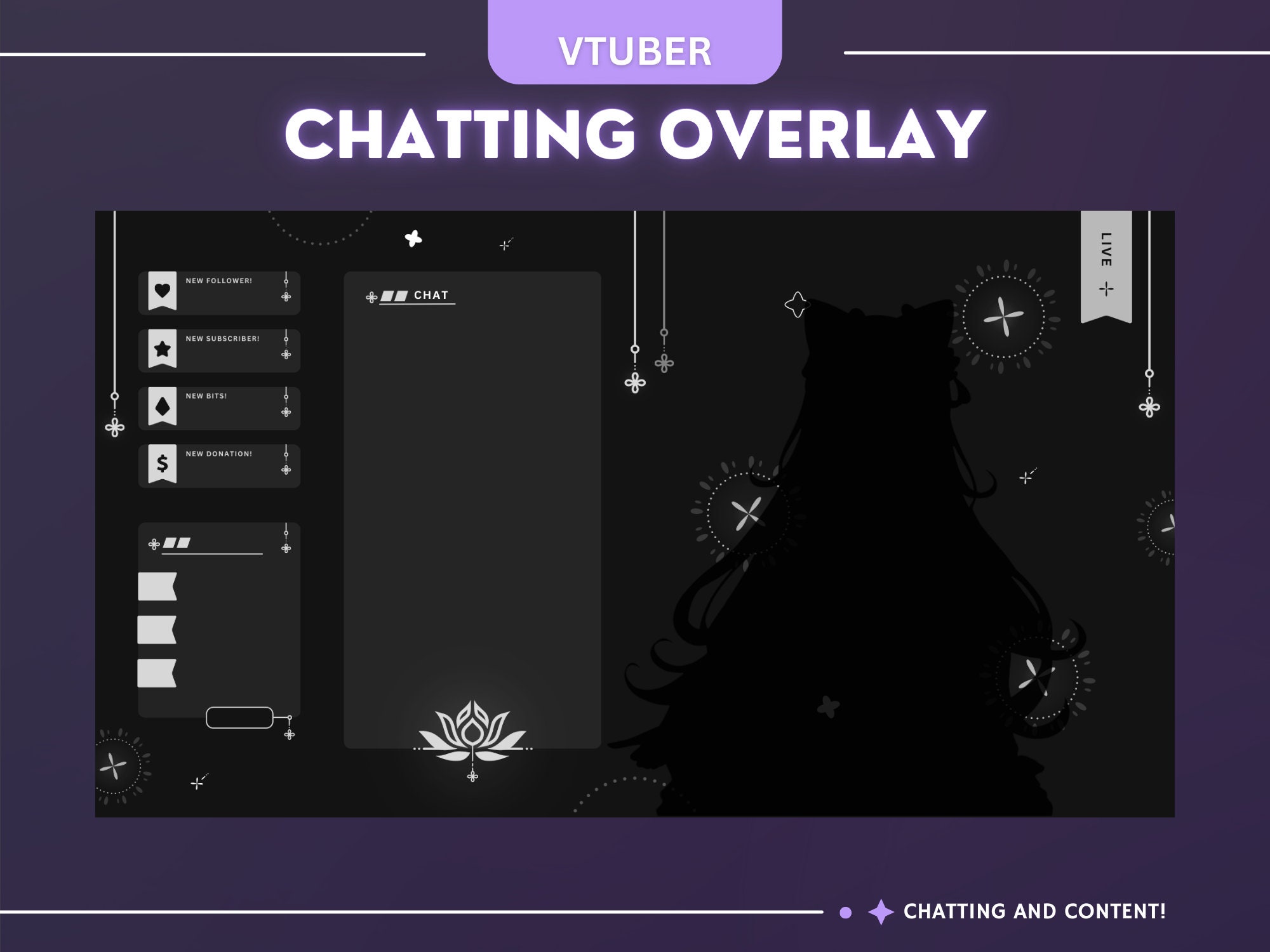 WHITE LOTUS Vtuber Overlay Pack Sakura Minimal Dark Theme Twitch ...