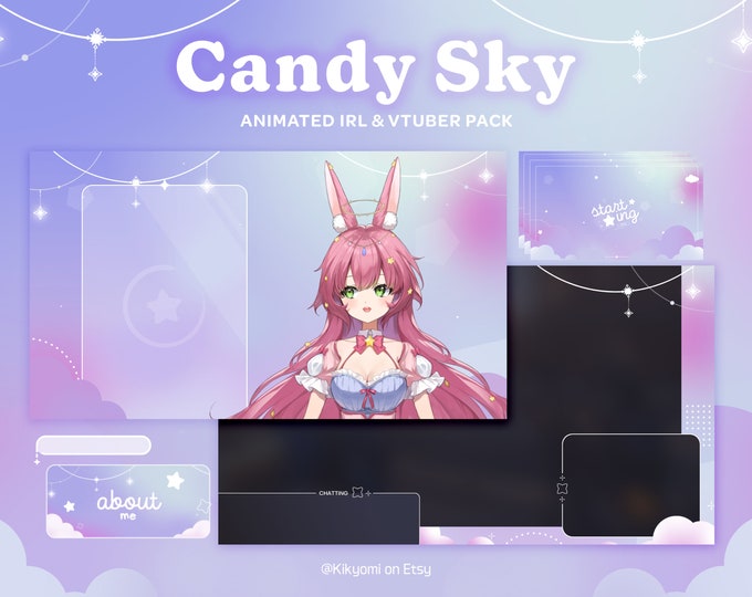 CANDY SKY Animated Vtuber and IRL Twitch Stream Pack | Minimal Starry ...