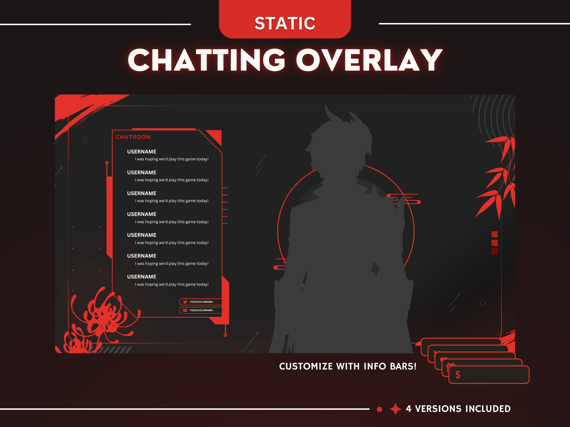 CYBER NINJA Vtuber Overlay Pack Twitch Red and Black Sci-fi Digital ...