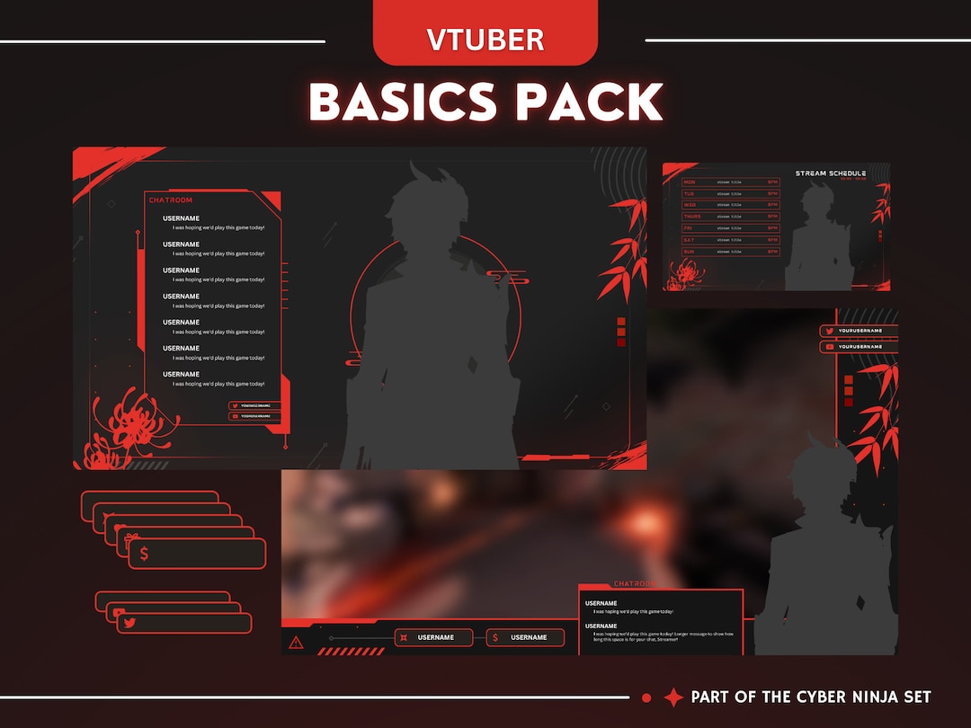 CYBER NINJA Vtuber Overlay Pack - Twitch Red and Black Sci-fi Digital ...