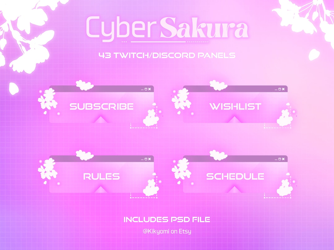 CYBER SAKURA Twitch Panels & Discord Headers for Streamers Flower and ...