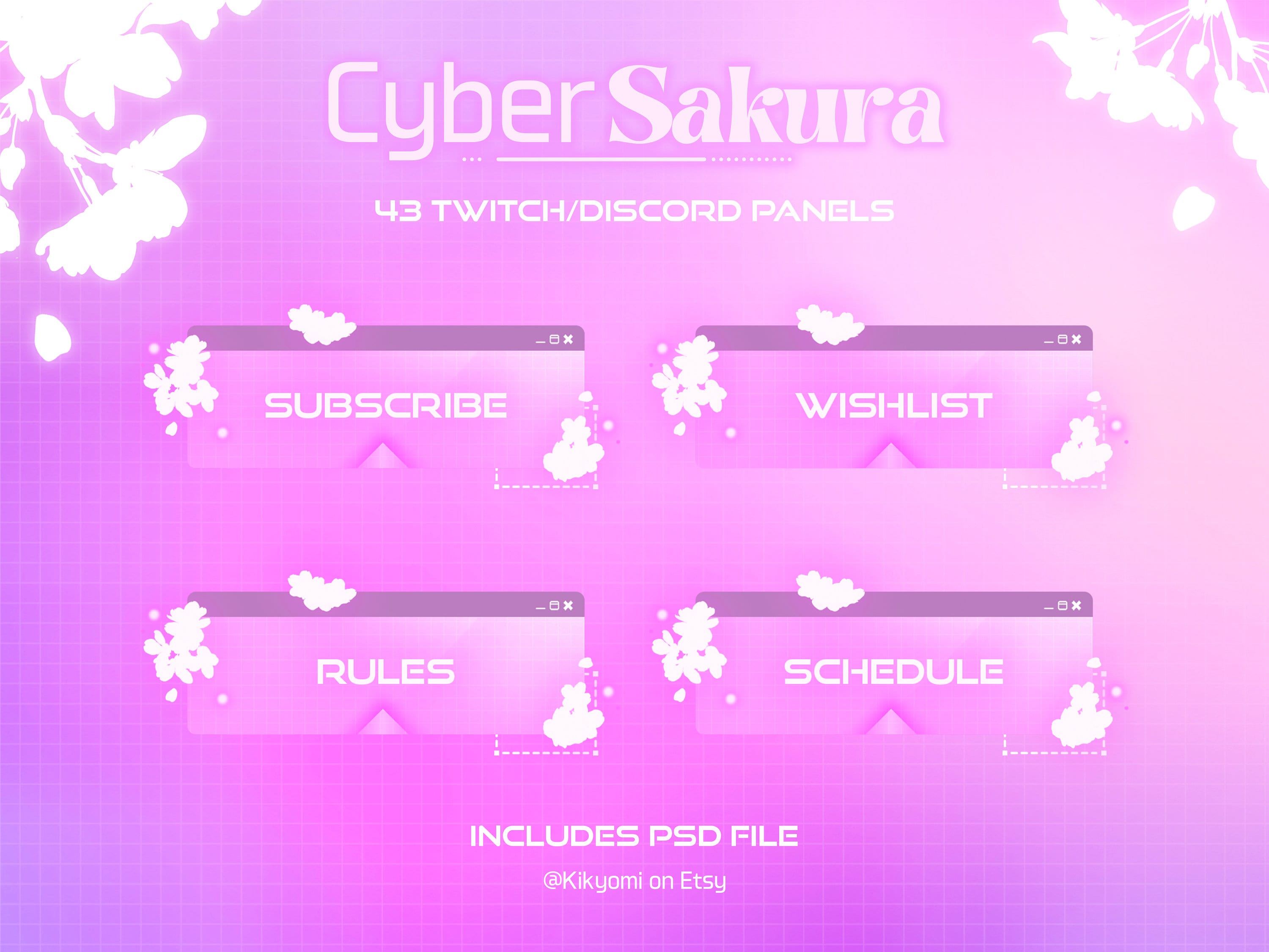 CYBER SAKURA Twitch Panels & Discord Headers for Streamers Flower and ...