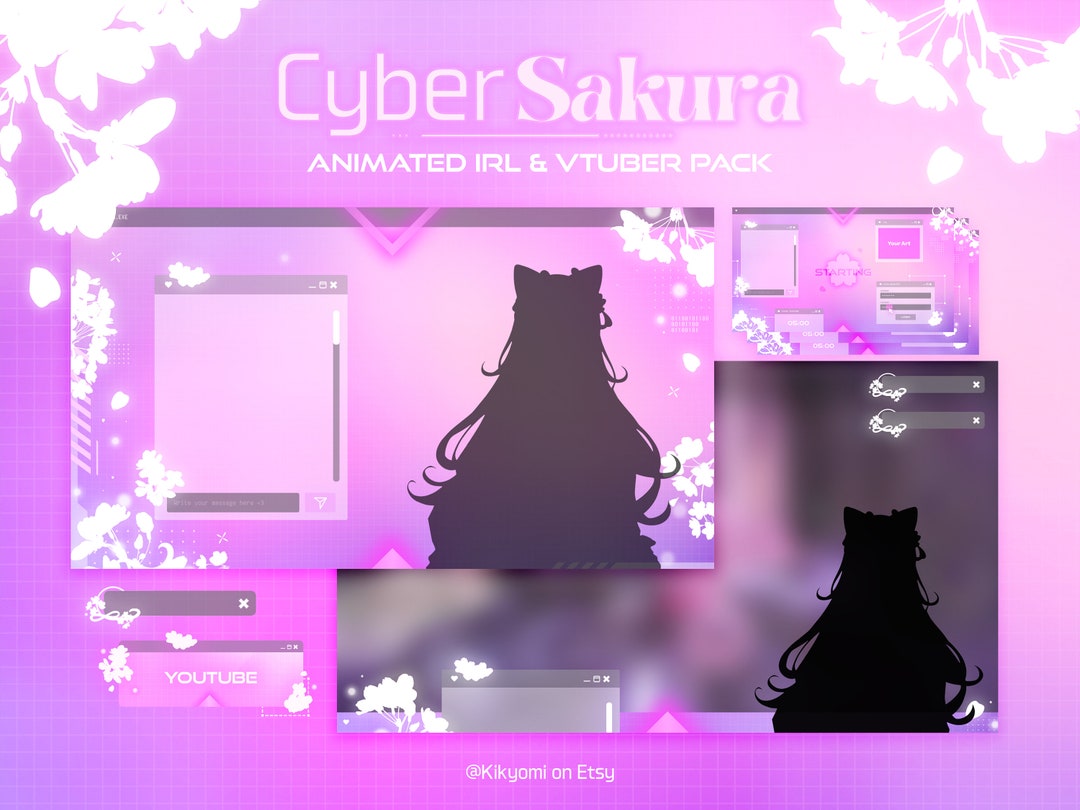 CYBER SAKURA Animated Vtuber and IRL Twitch Pack Pink Lofi Flower ...