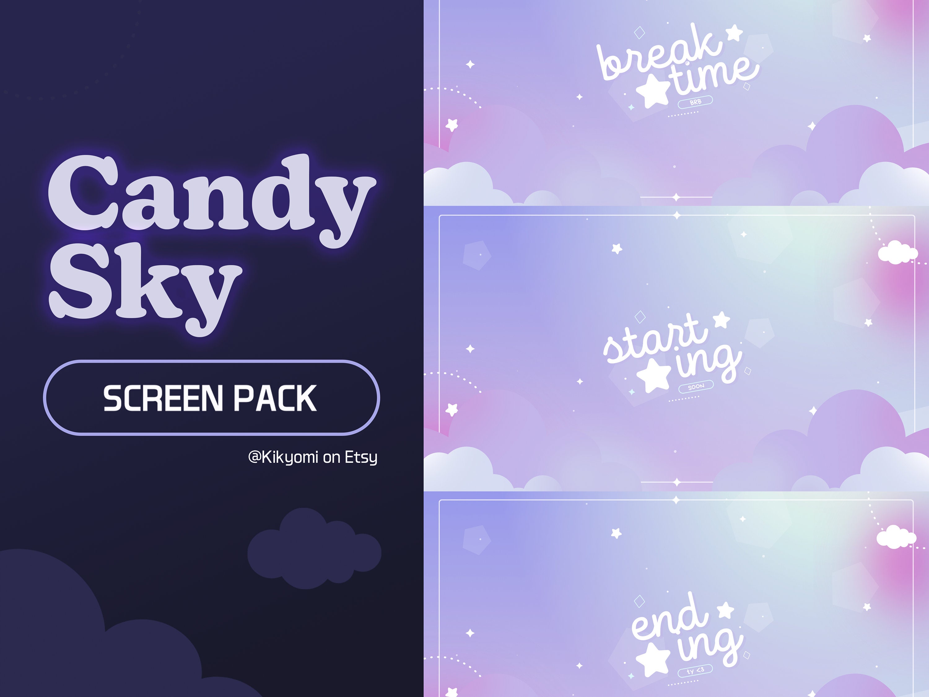 CANDY SKY Animated Twitch Stream Screens Sleek Minimal Gradient Starry ...