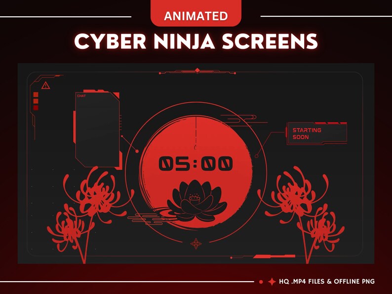 Cyber Ninja Animated Stream Screens Red Japanese Sci-fi Themed Pack ...