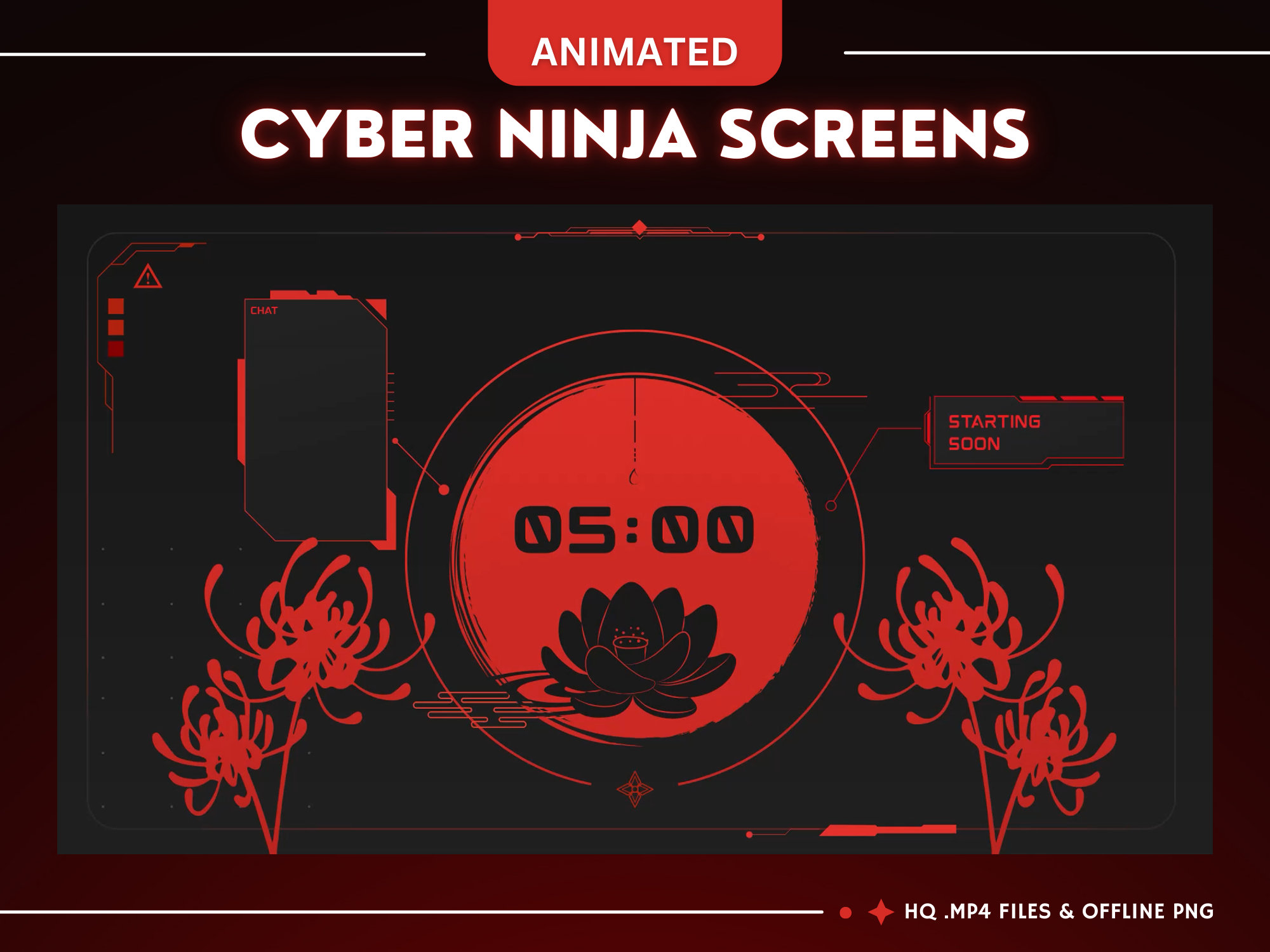 Cyber Ninja Animated Stream Screens Red Japanese Sci-fi Themed Pack ...