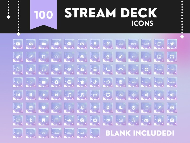 CANDY SKY Stream Deck Icons 100 Blue Purple and White - Etsy