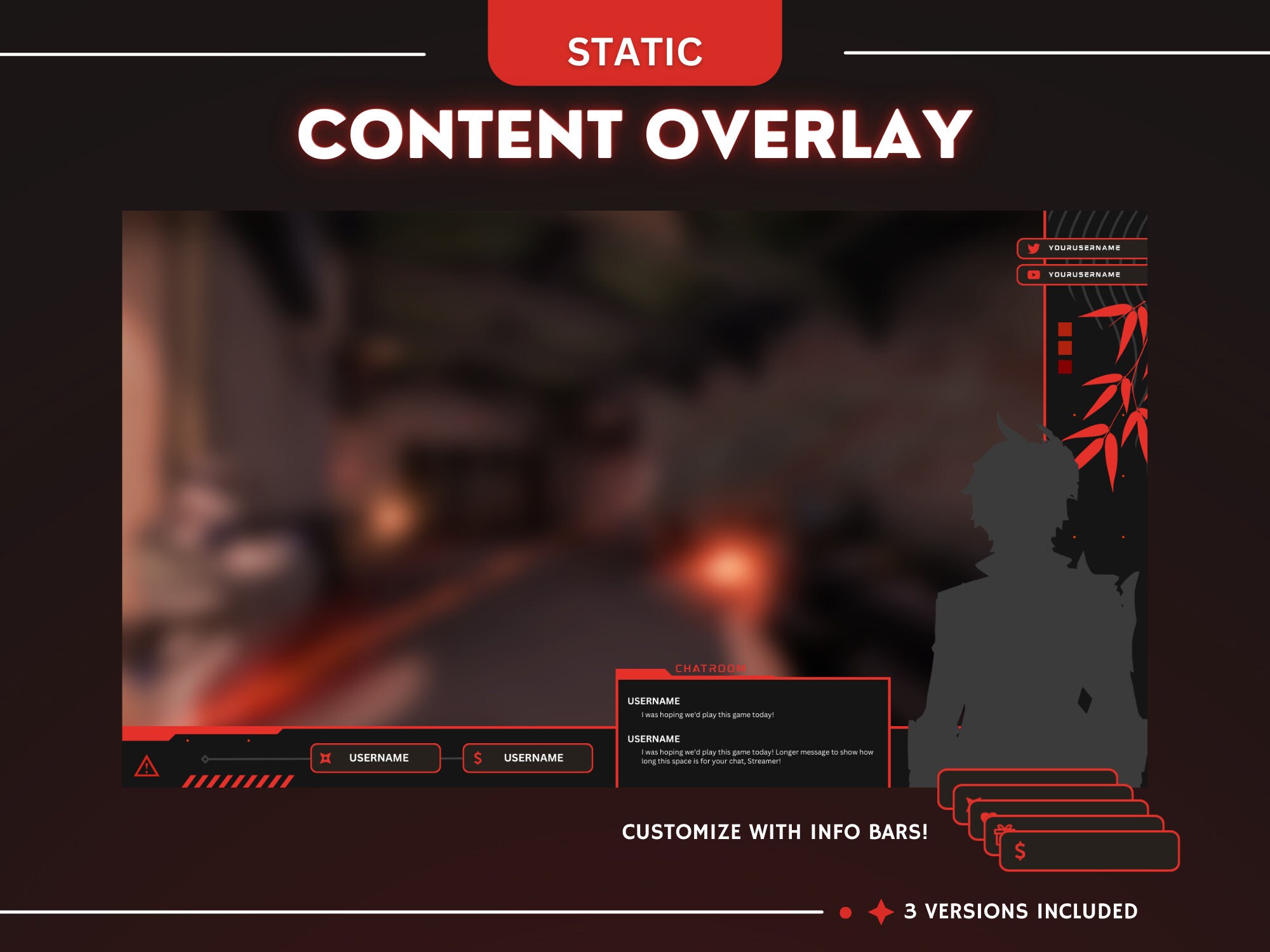 CYBER NINJA Vtuber Overlay Pack Twitch Red and Black Sci-fi Digital ...