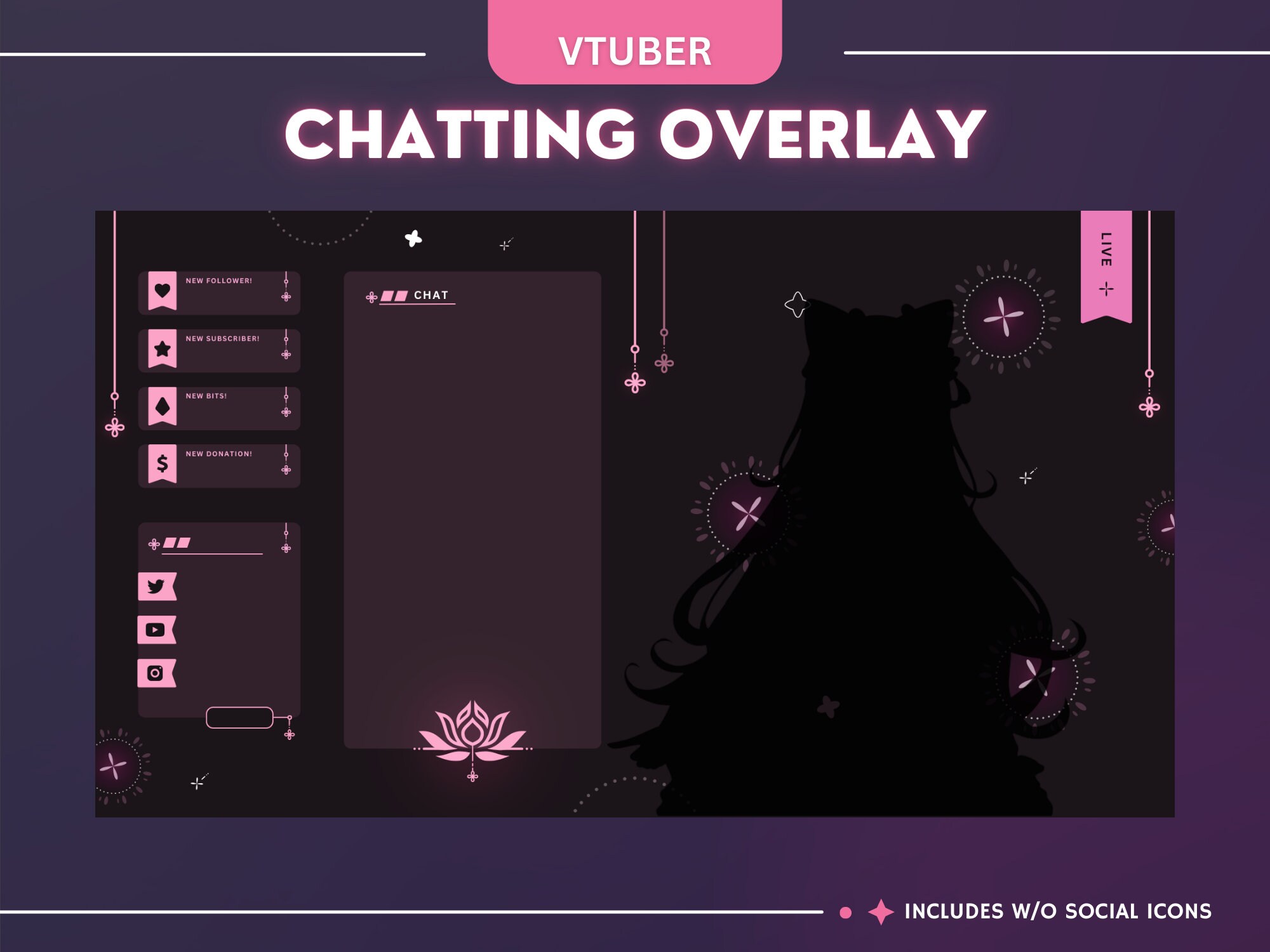 PINK LOTUS Vtuber Overlay Pack Sakura Minimal Dark Theme - Etsy México