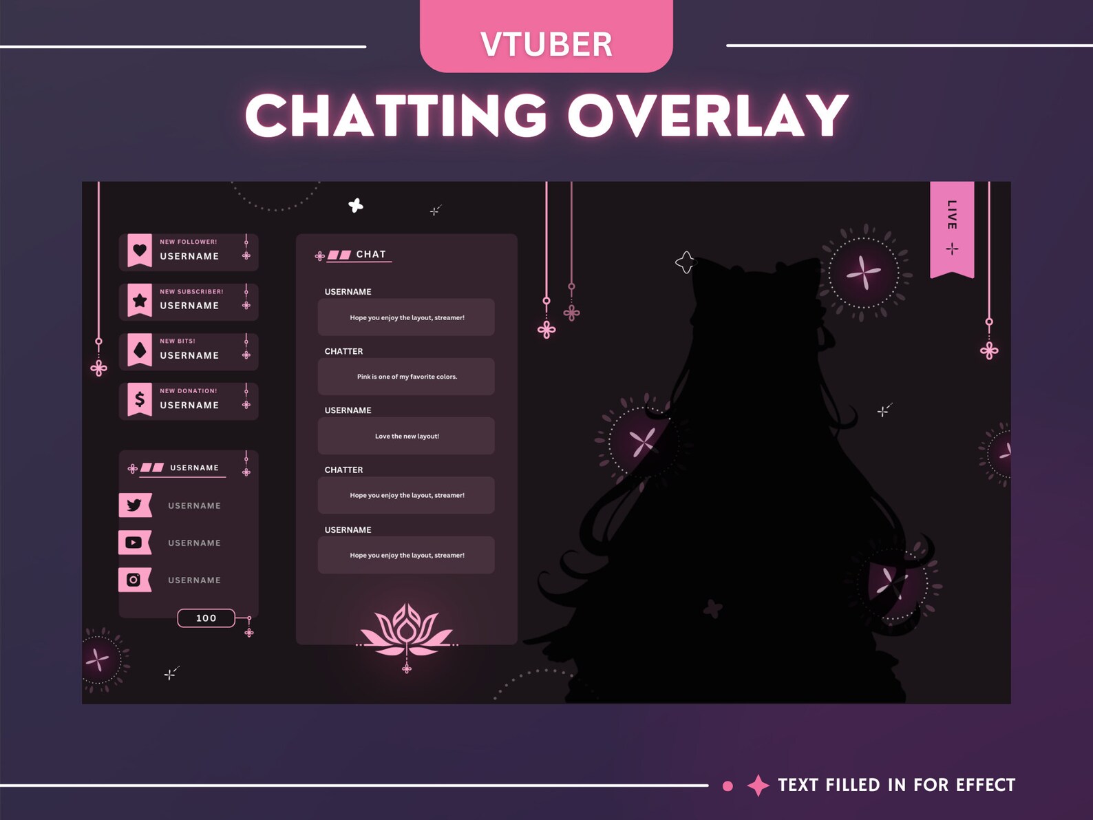 PINK LOTUS Vtuber Overlay Pack Sakura Minimal Dark Theme Twitch YouTube ...