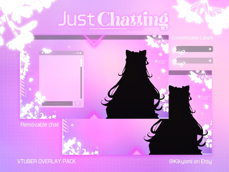 Cyber Sakura Vtuber Overlay Pack – Lofi Pastel Stream Basics (digital ...