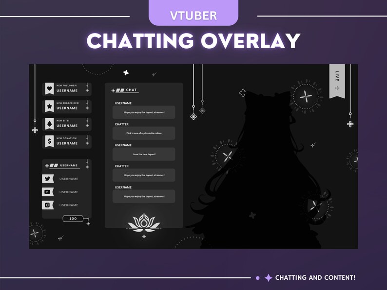 WHITE LOTUS Vtuber Overlay Pack Sakura Minimal Dark Theme Twitch ...