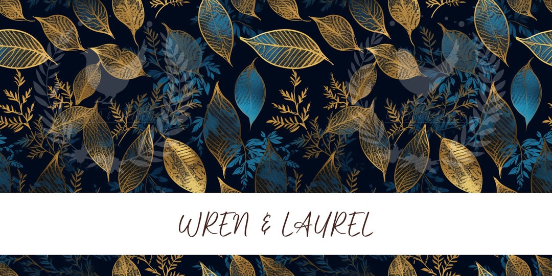 Blue and Gold Leaves Seamless Pattern, Nature Pattern for Commercial ...