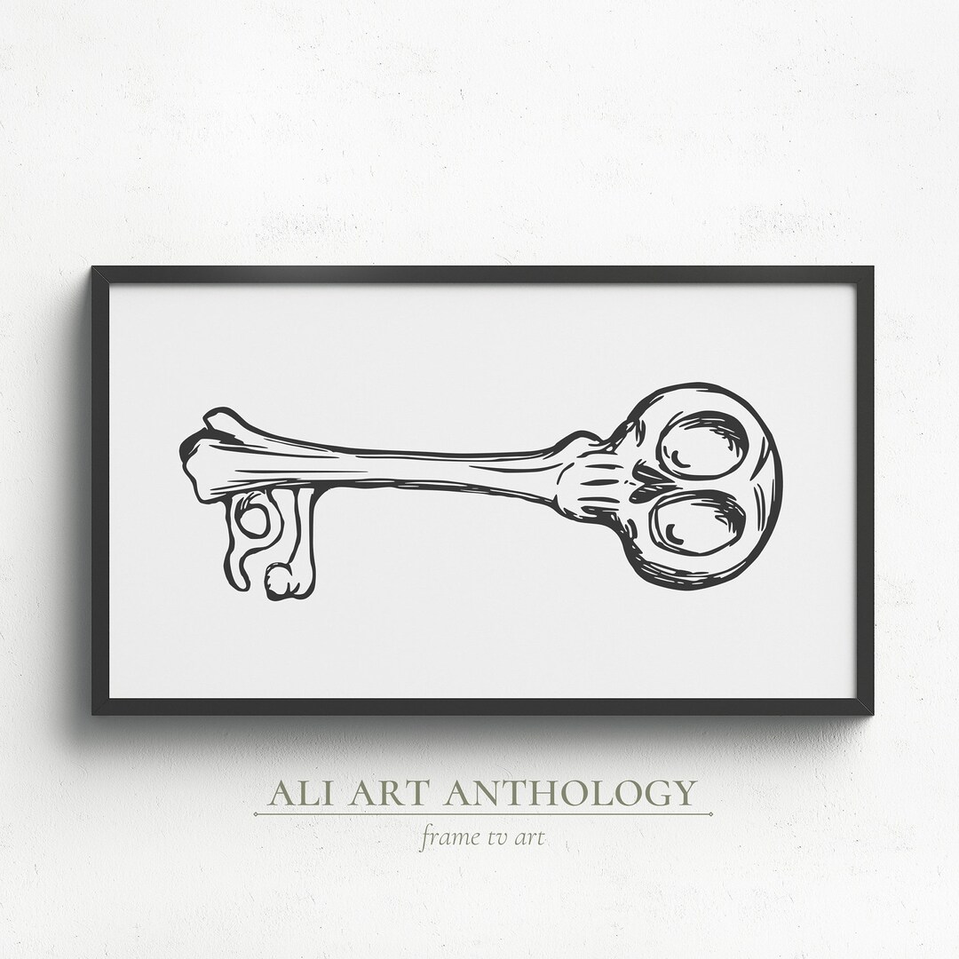 Frame TV Art Halloween, Vintage Black and White Skeleton Key, Art for ...