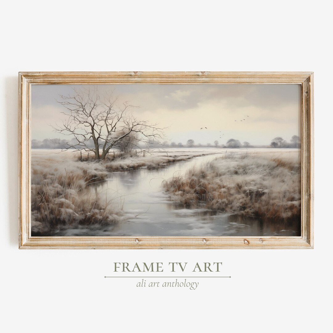 Frame TV Art Winter, Winter Wetlands Scene, Neutral Muted Warm Artwork ...