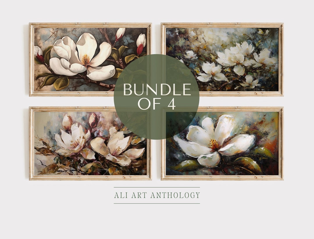 Magnolia Frame TV Art, Abstract Floral Set of 4 (digital Download) - Etsy