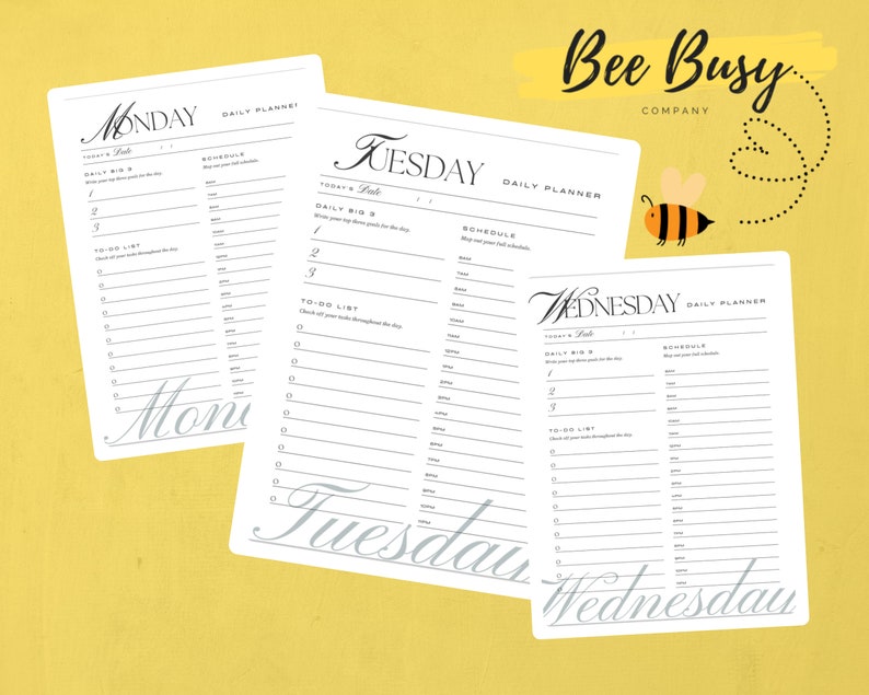 Bee Busy Elegant Printable Daily Planner, Digital Planner - Etsy