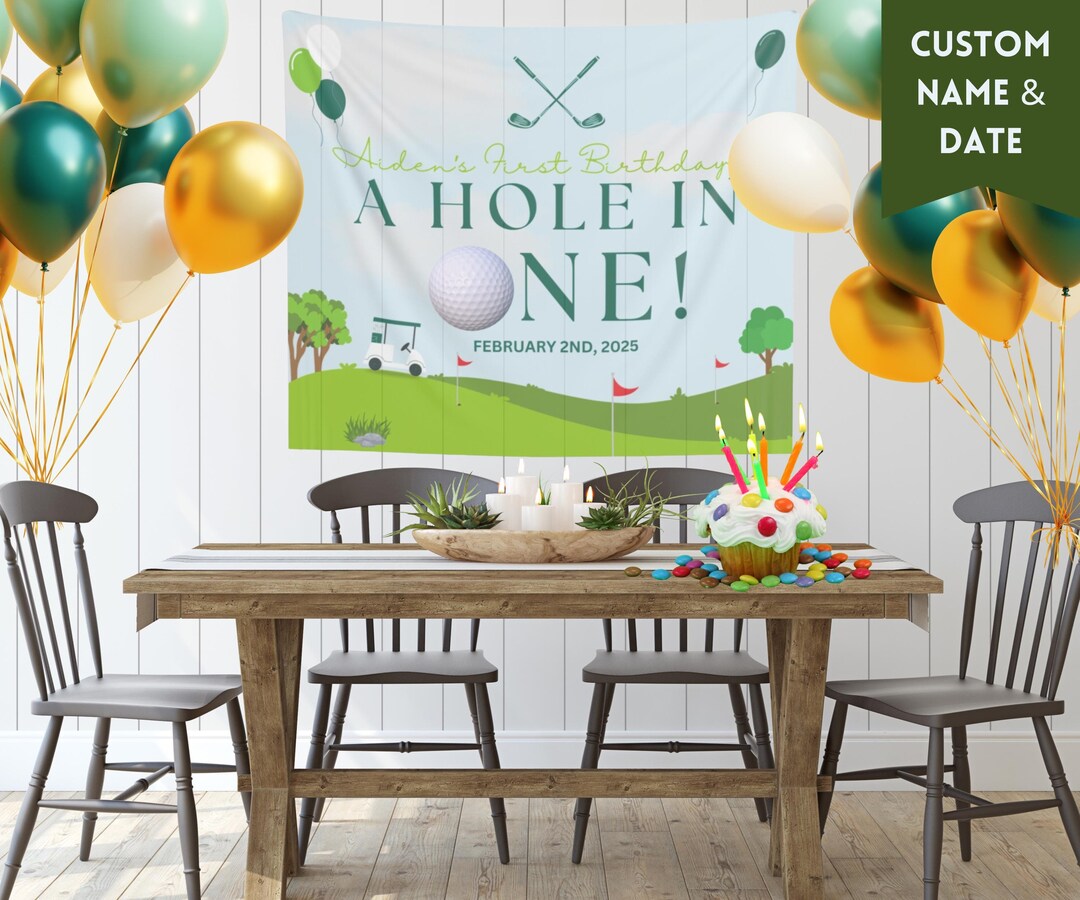 CUSTOM PARTY BANNER Hole in One Birthday Golf First Birthday Hole in ...