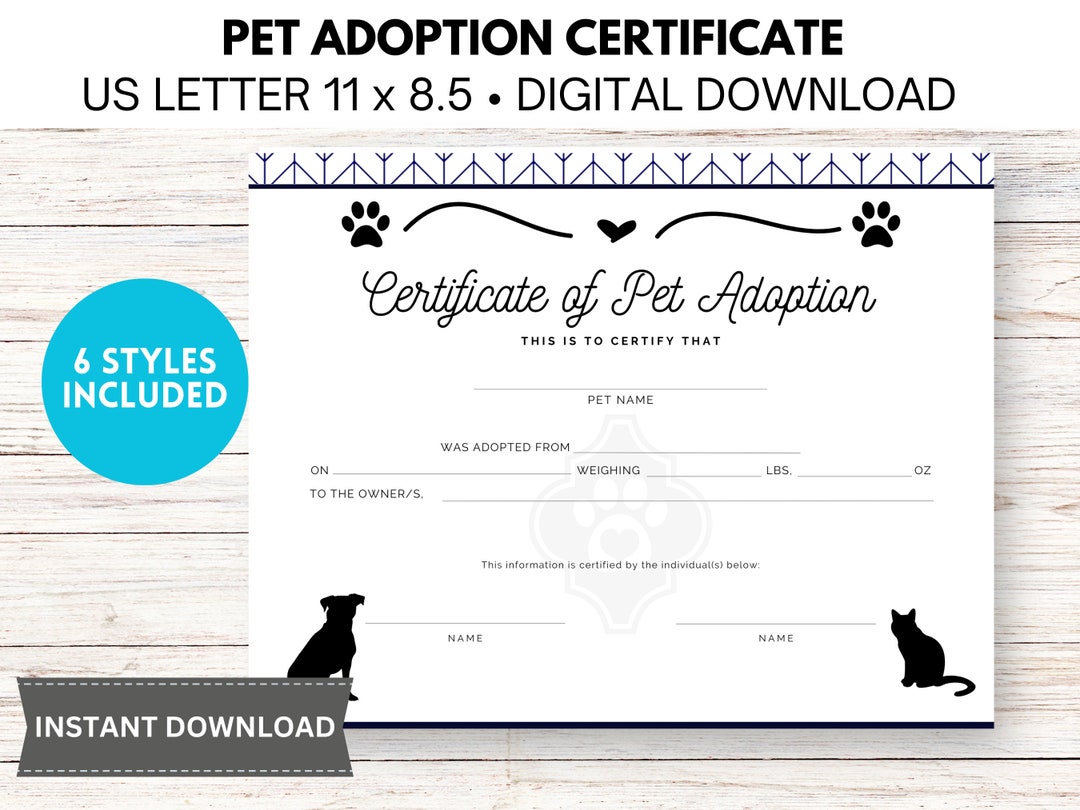 Pet Adoption Certificate BUNDLE - Printable Pet Certificate - Dog or ...