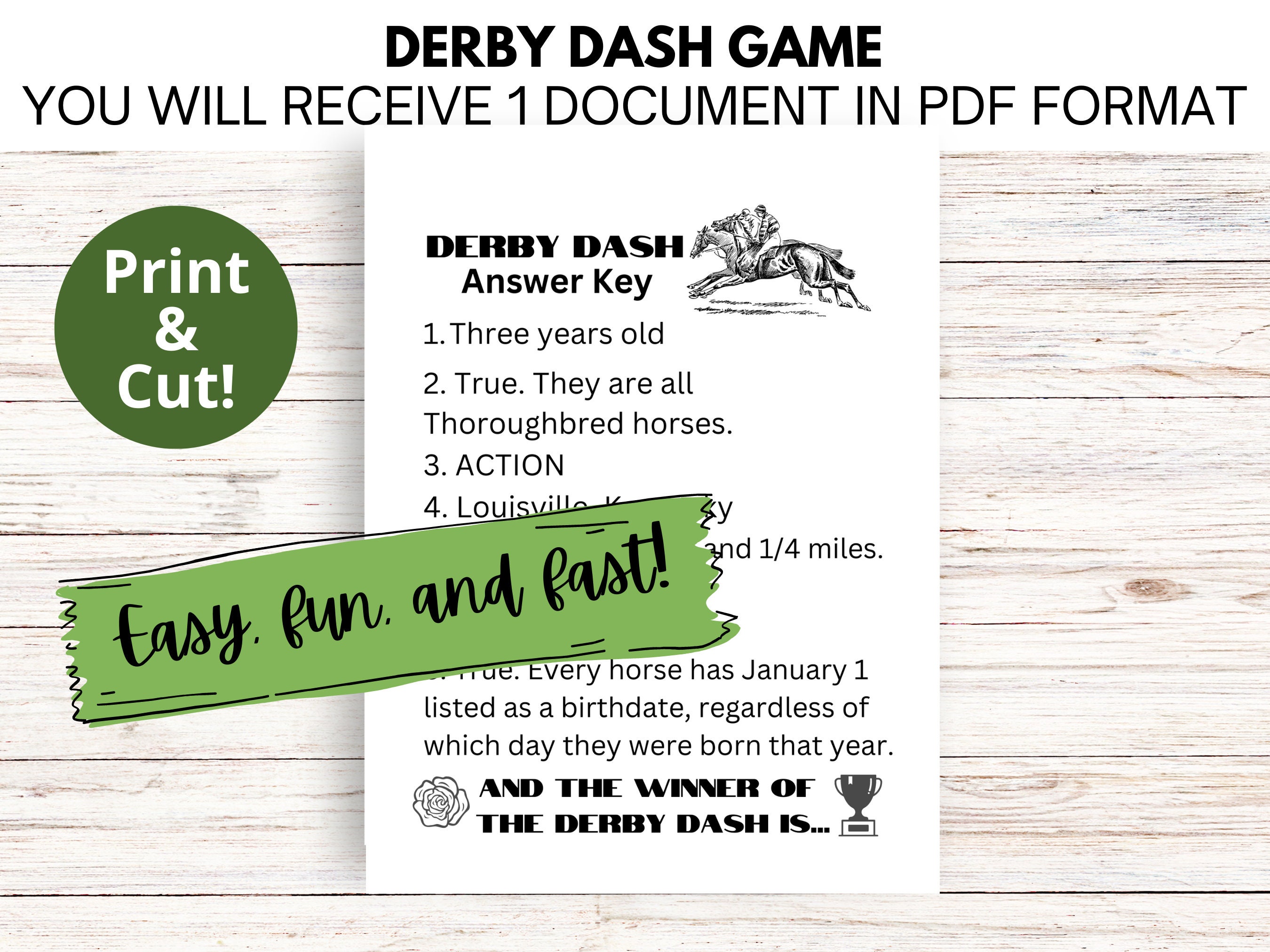 DERBY Game FUN for Kids - Task Cards for Classroom or Home Use ...