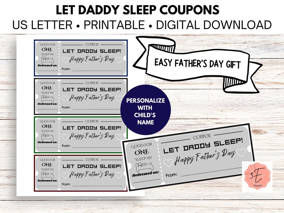 Father's Day Coupons Let Daddy Sleep Printable Digital Download Father ...