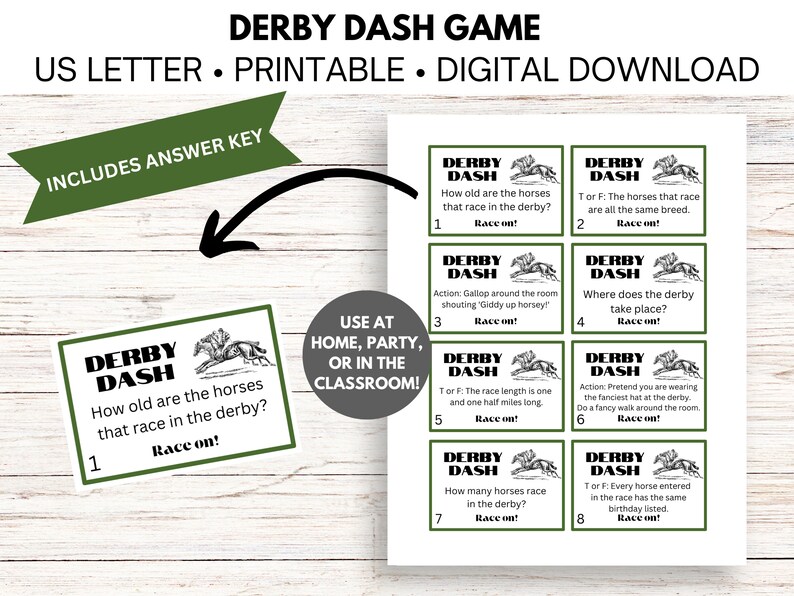 DERBY Game FUN for Kids - Task Cards for Classroom or Home Use ...