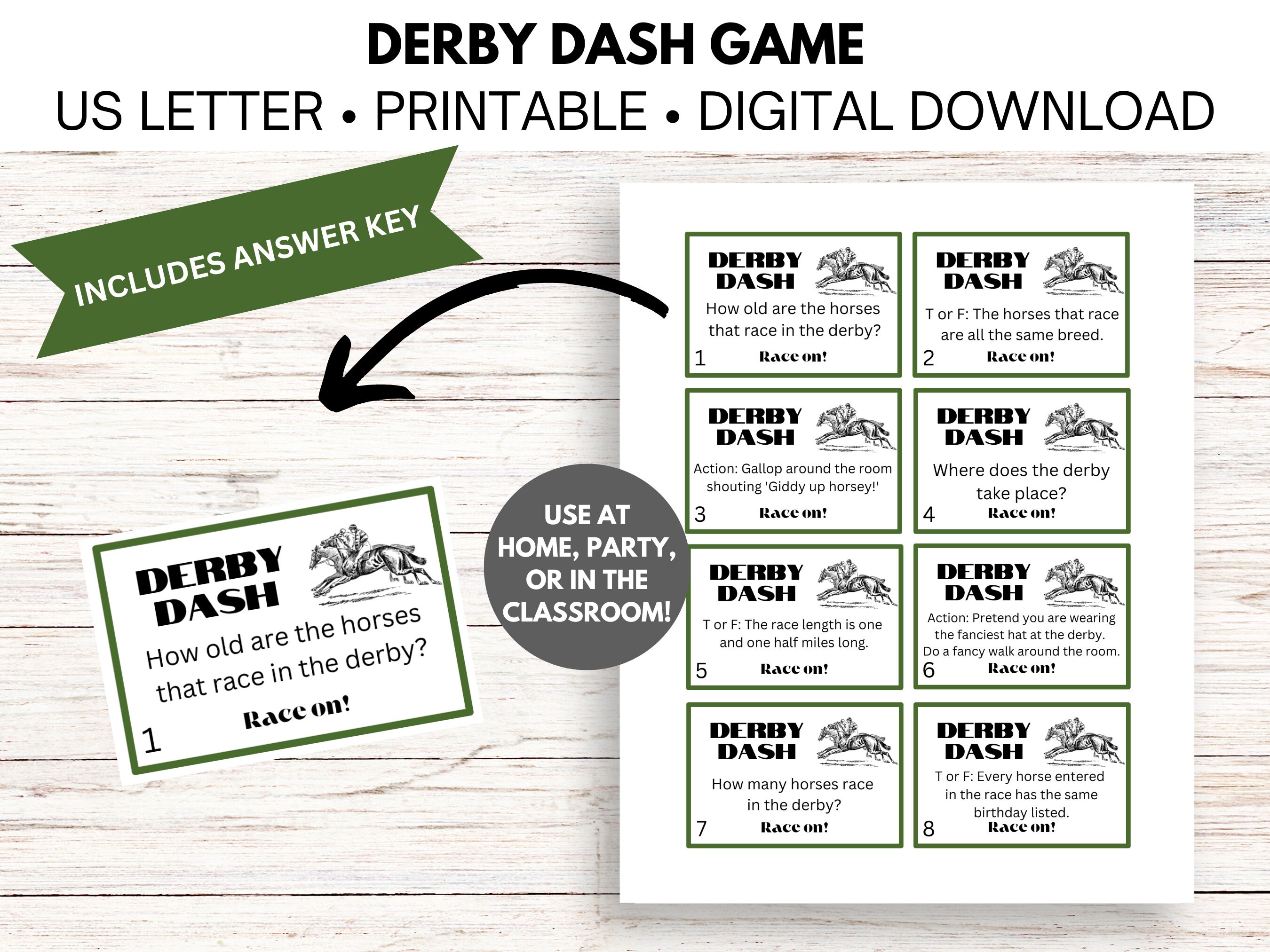 DERBY Game FUN for Kids - Task Cards for Classroom or Home Use ...