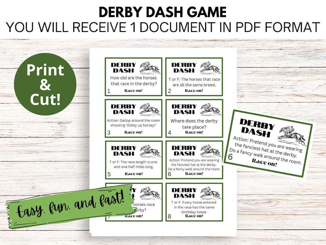 DERBY Game FUN for Kids - Task Cards for Classroom or Home Use ...