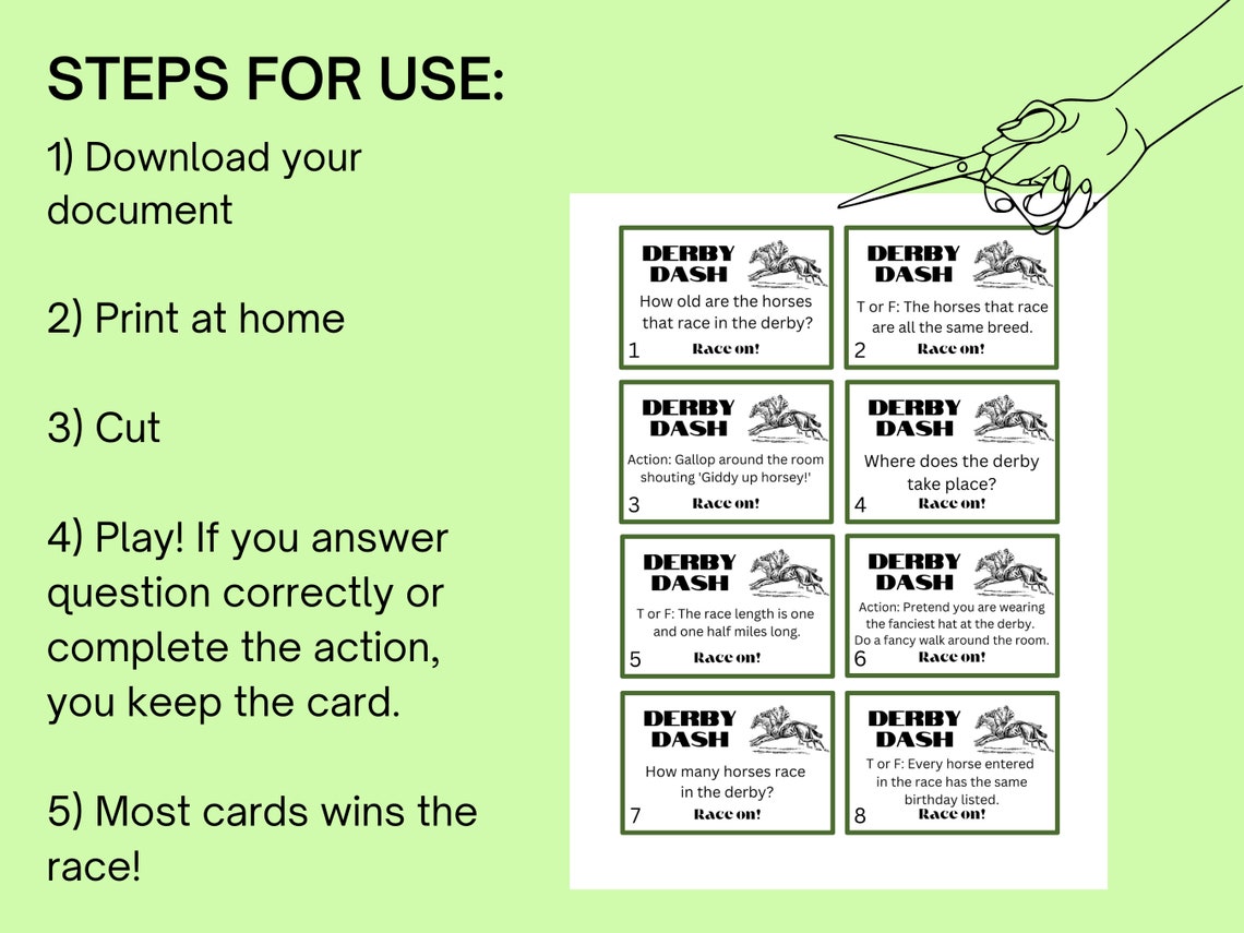 DERBY Game FUN for Kids - Task Cards for Classroom or Home Use ...