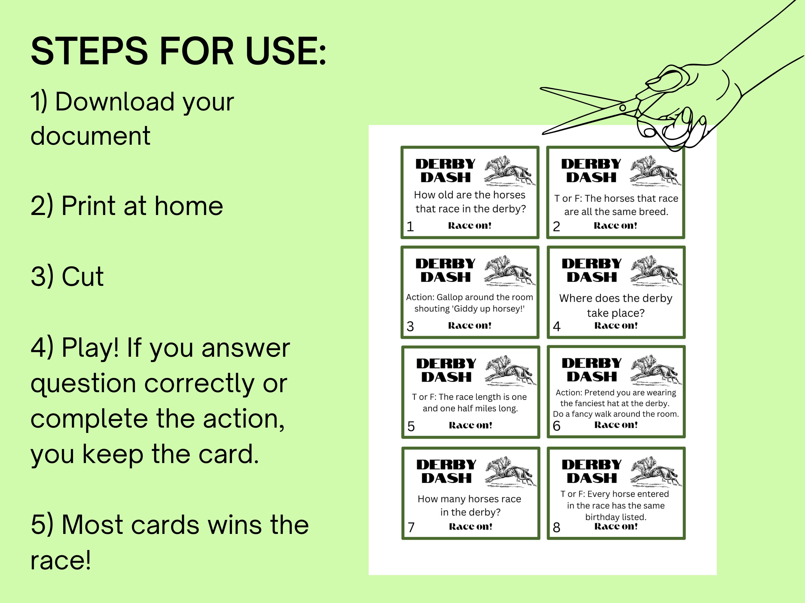 DERBY Game FUN for Kids - Task Cards for Classroom or Home Use ...