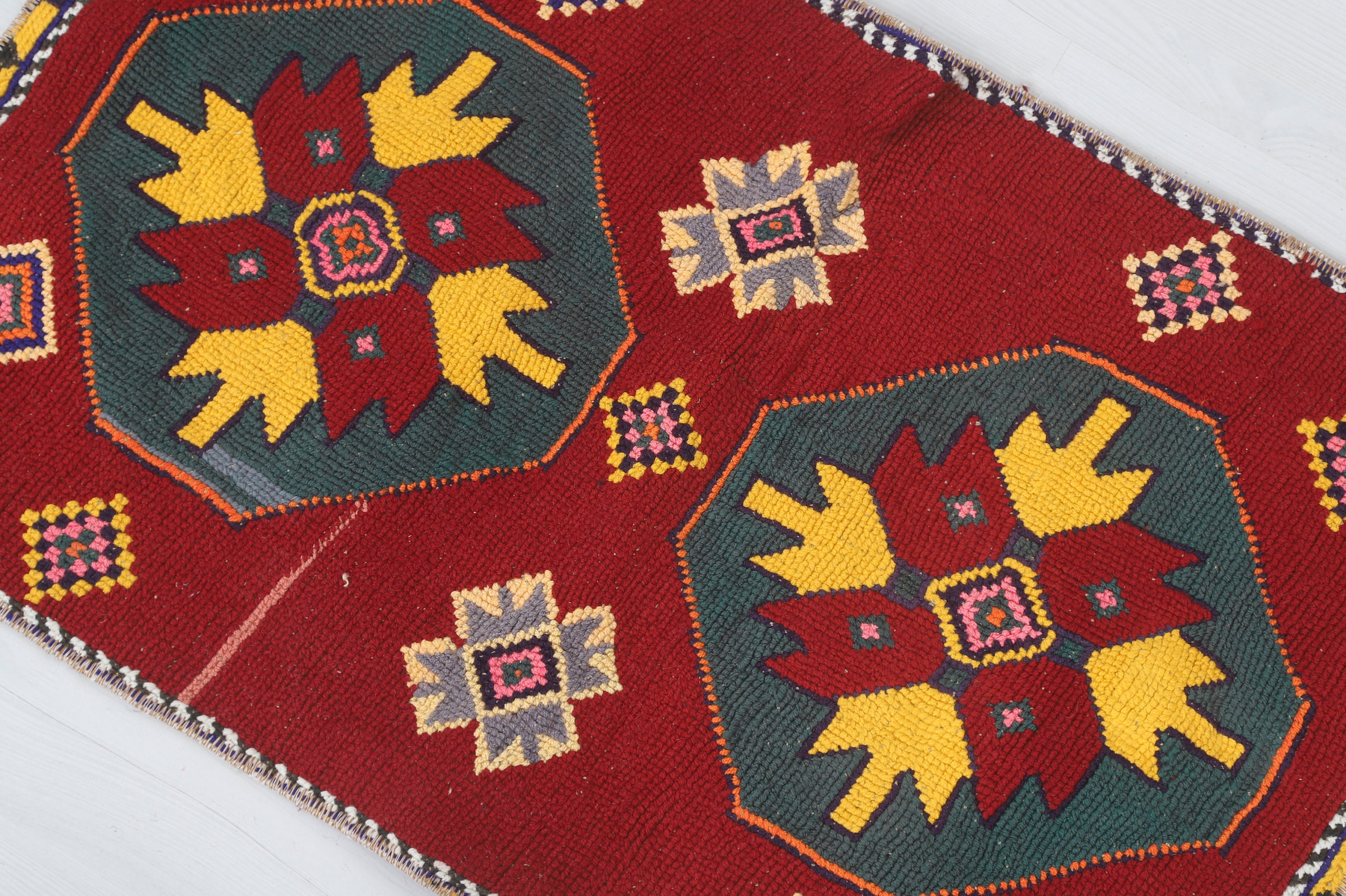 Red Yellow Small Rug, Small Vintage Door Mat, 2x3 Rug, Turkish Area Rug ...