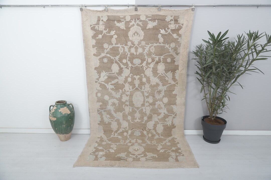 5x9 Special Design Rug, Vintage Rug, 5x9 Oushak Rug, 5x9 Beige Brown ...