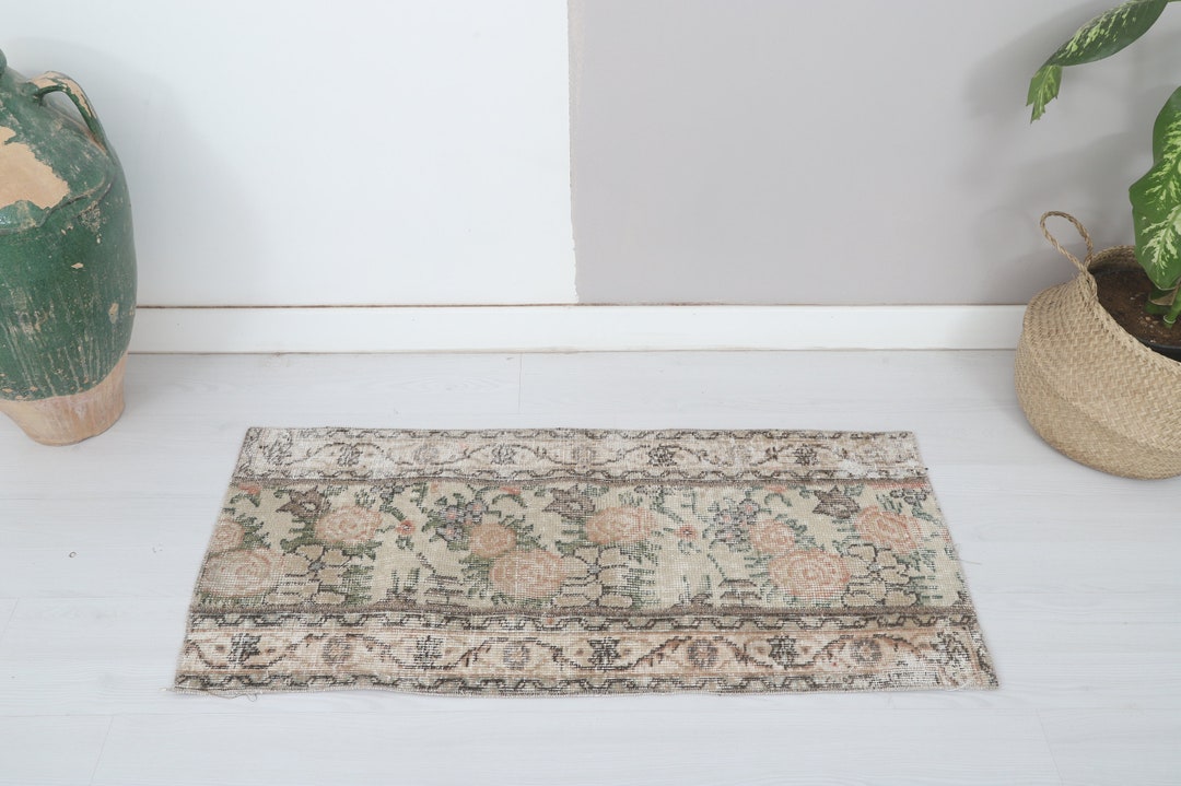 2x4, Faded Door Mat, Handmade Rug, Small Rug, Wool Door Mat, Muted Door ...