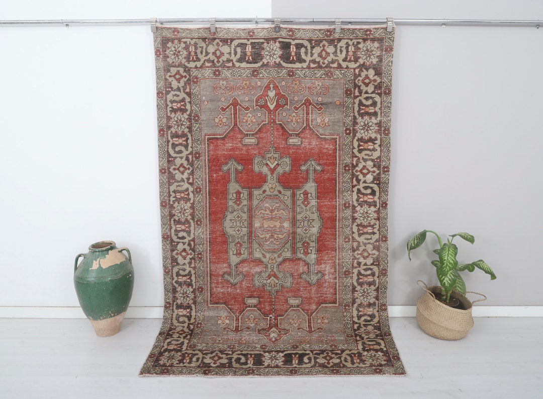 Handknotted Wool Oushak Rug 5x8: Vintage Turkish Anatolian Rug - Etsy